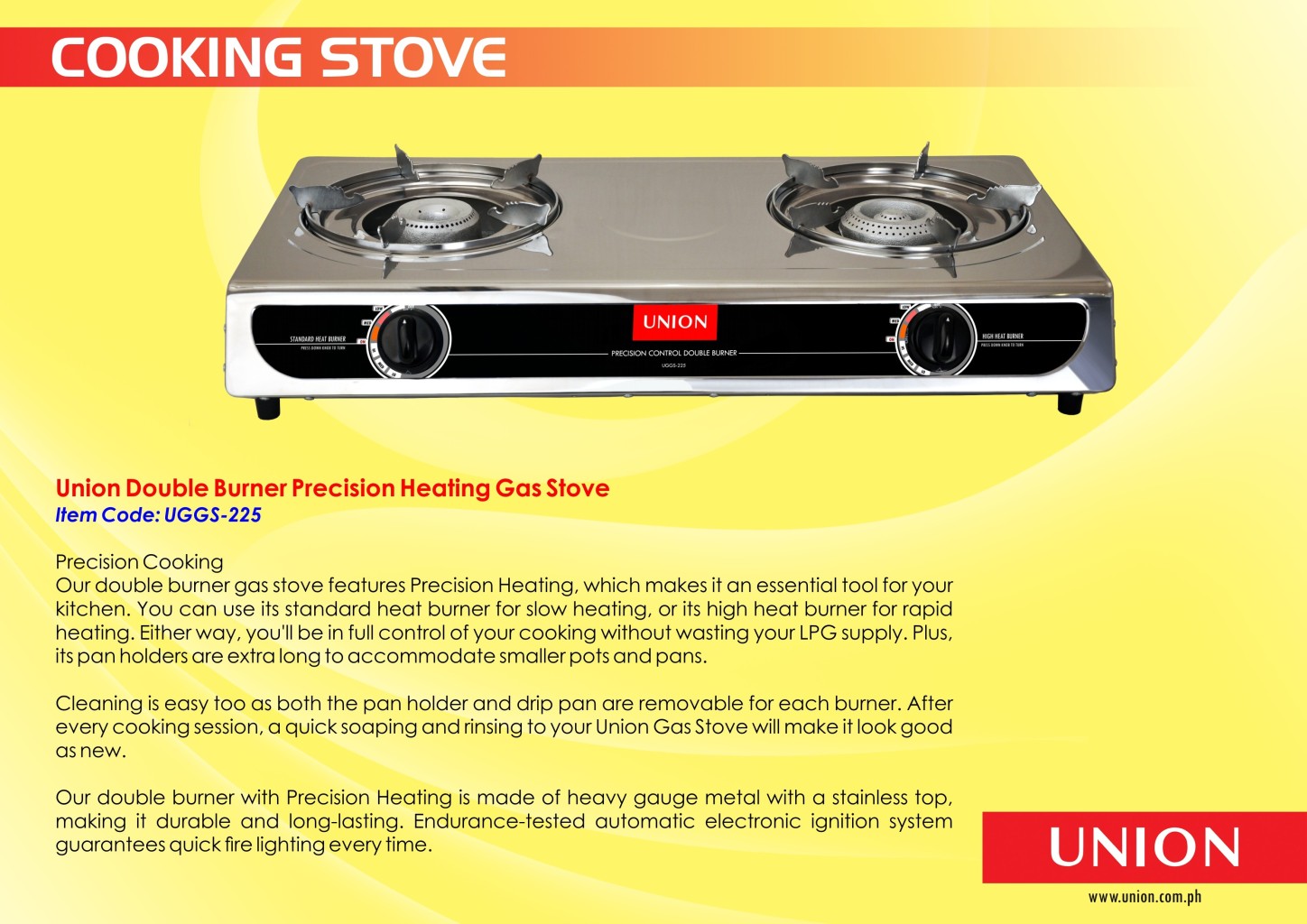 Union UGGS-225 Double Burner Precision Heating Gas Stove | Shopee ...