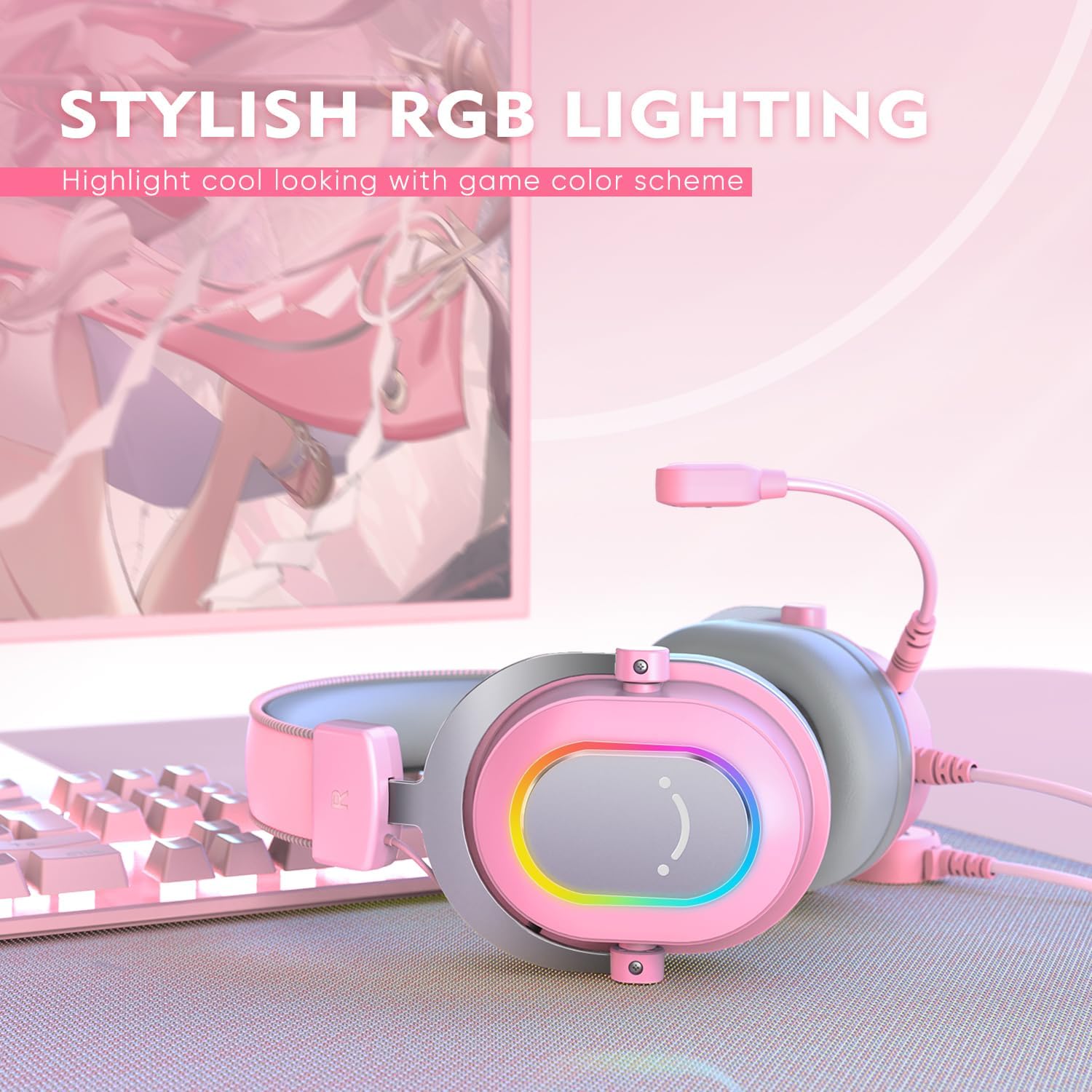 FIFINE H6P AmpliGame PINK USB Gaming Headset for PC Headphones with ...