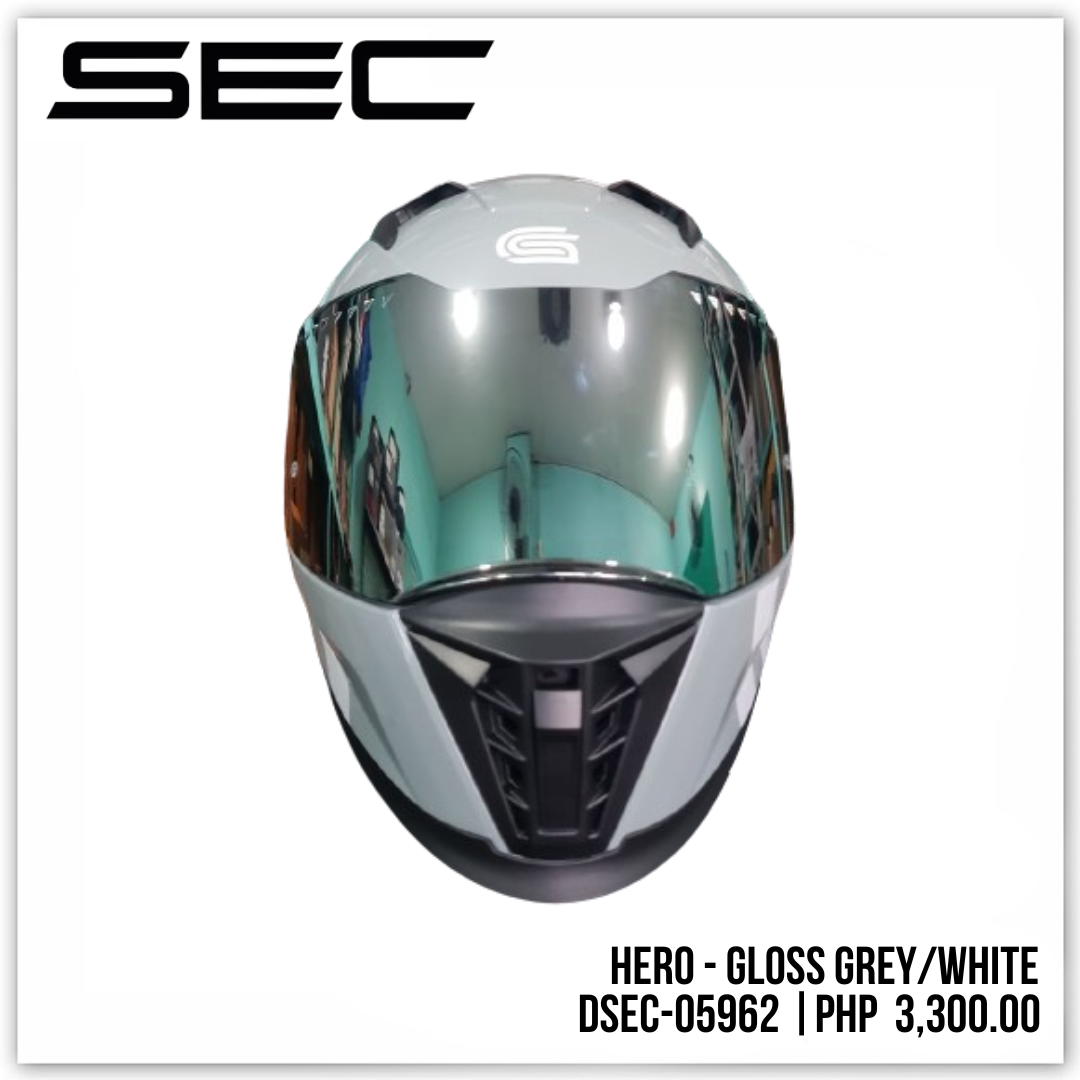 DSEC-05962 | Sec Hero Full-Face Helmet Gloss Grey/White (M-XL) | Shopee ...