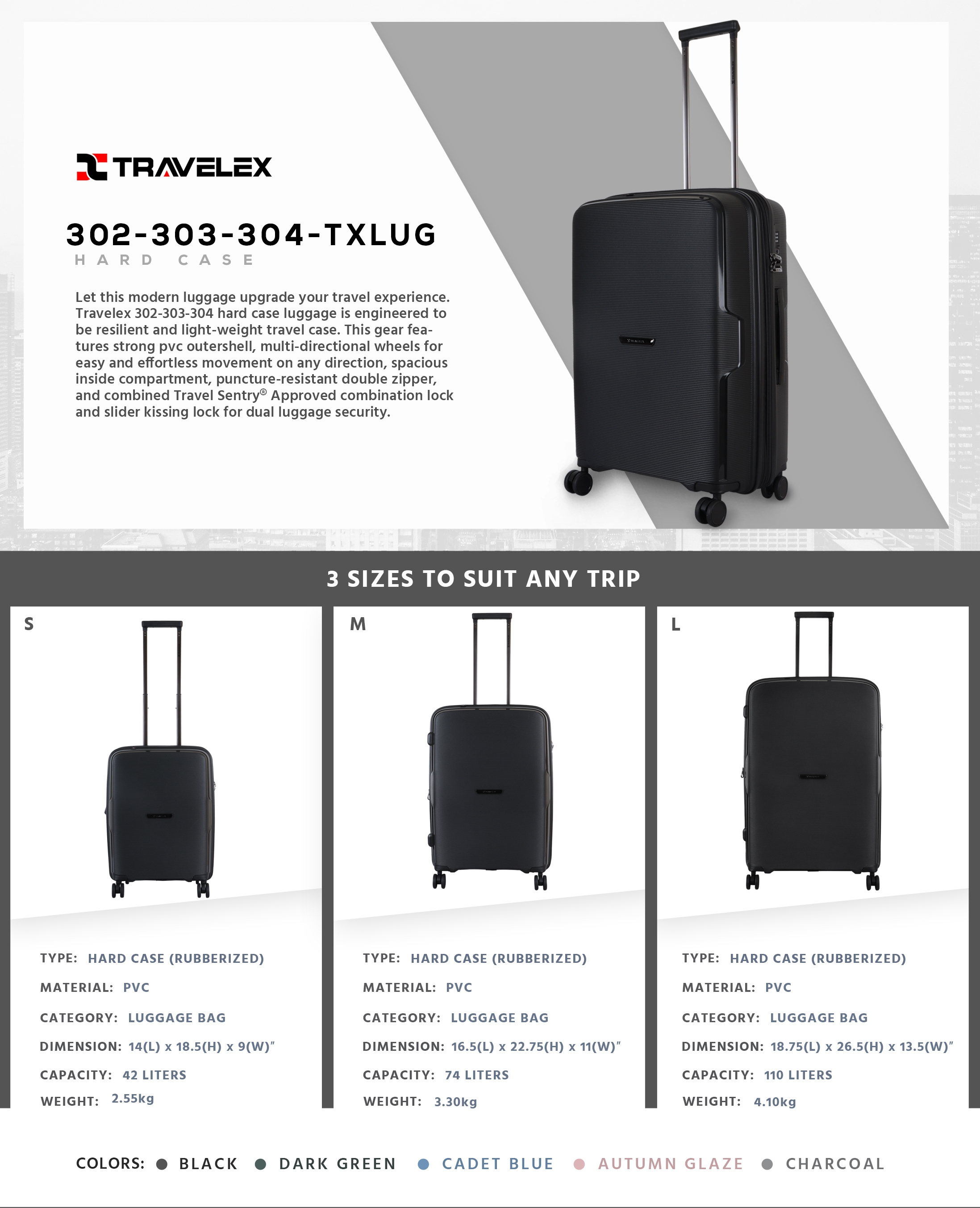 TRAVELEX 302-303-304 Hard Case Luggage (Small to Large) | Shopee Philippines