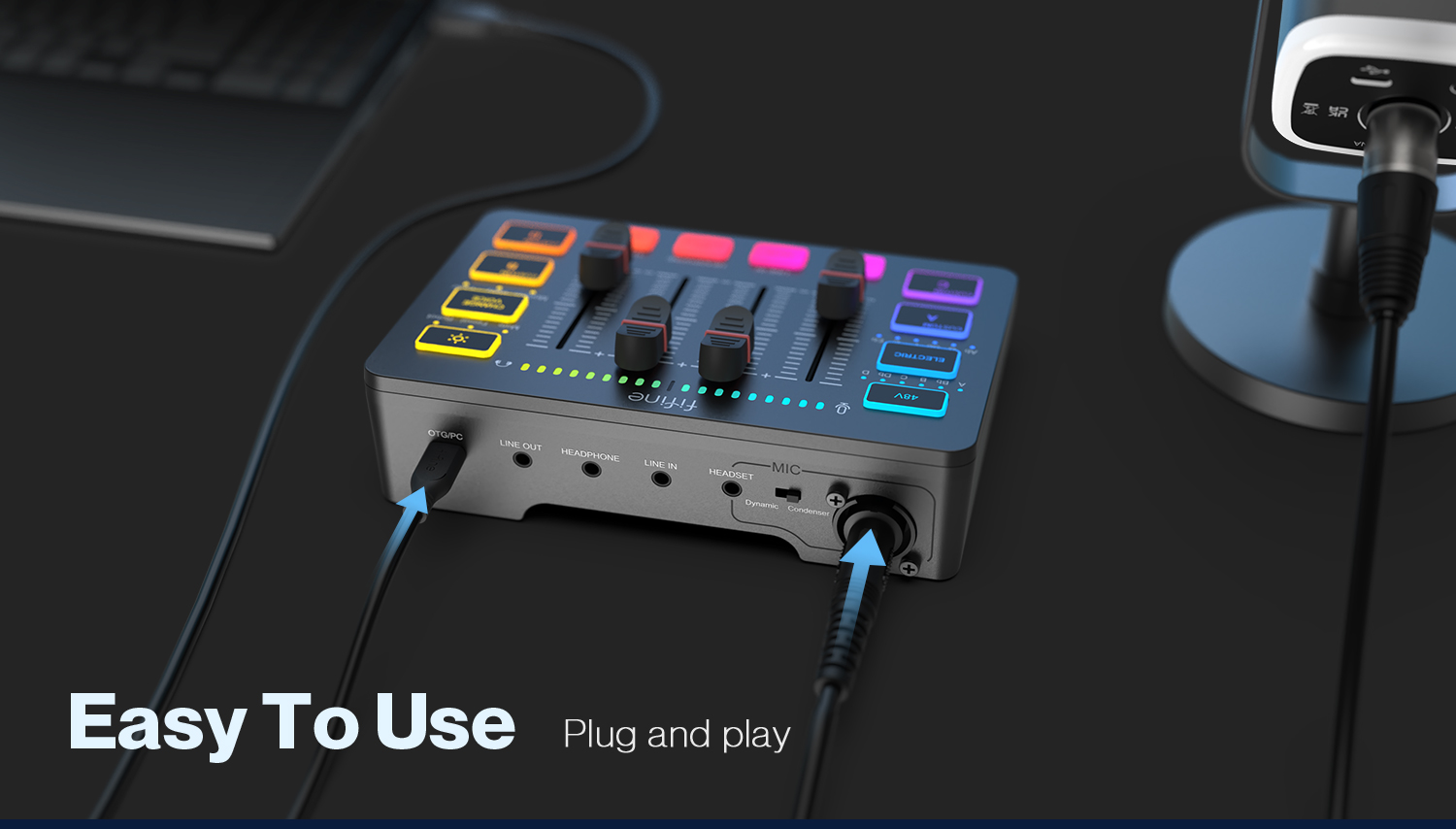 FIFINE AmpliGame SC3W White Gaming Audio Mixer, Streaming RGB PC Mixer ...