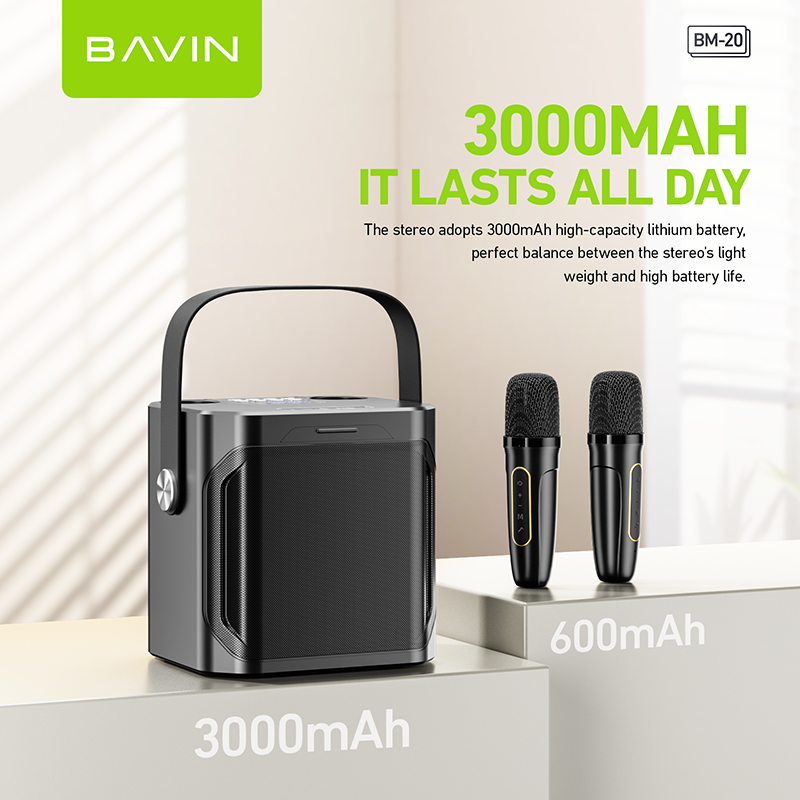 BAVIN BM20 Professional Karaoke Bluetooth Portable Speaker Dual Microphone with Phone Stand ...