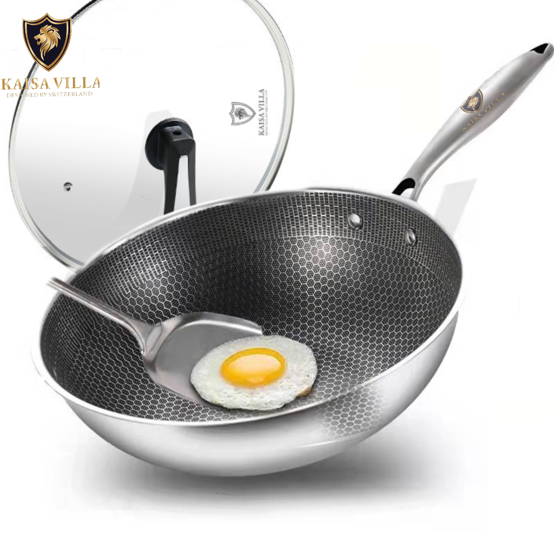 KAISA VILLA pan non stick pan stainless steel wok pan pot with cover ...