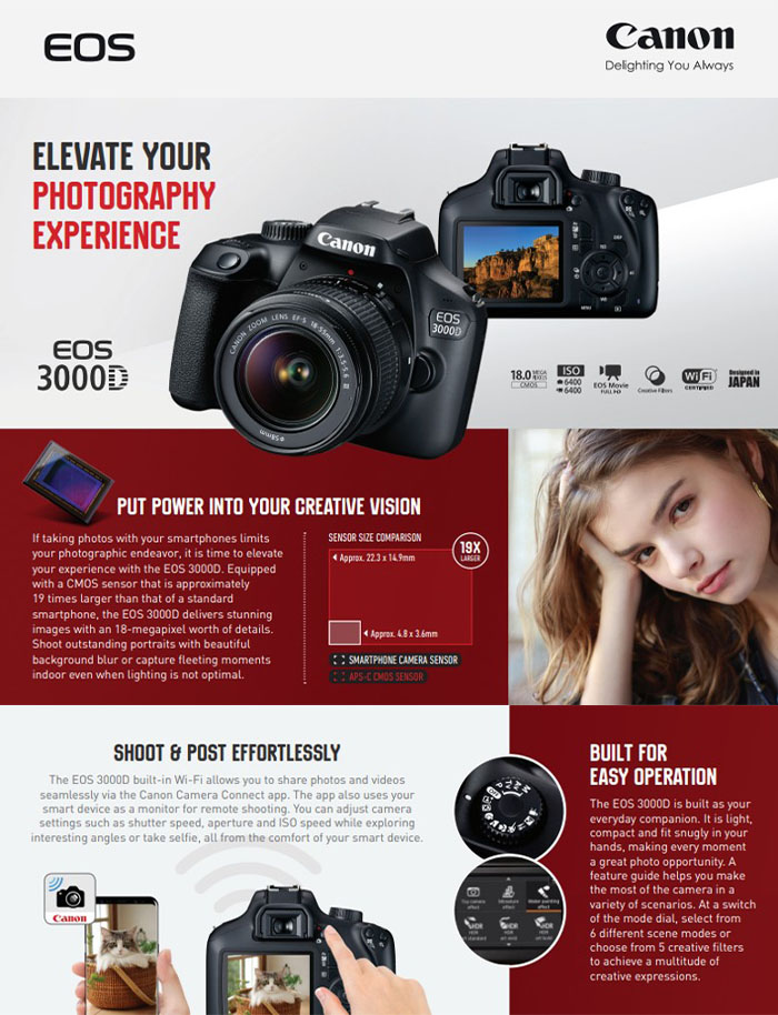 Canon EOS 3000D DSLR Camera with 18-55 DC III Lens w/ FREE 32GB SD CARD ...