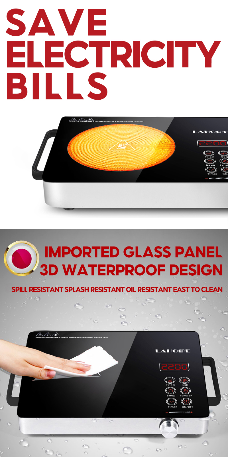 LAHOME Electric Ceramic Infrared Stove Touch Sreen Induction Cooker ...