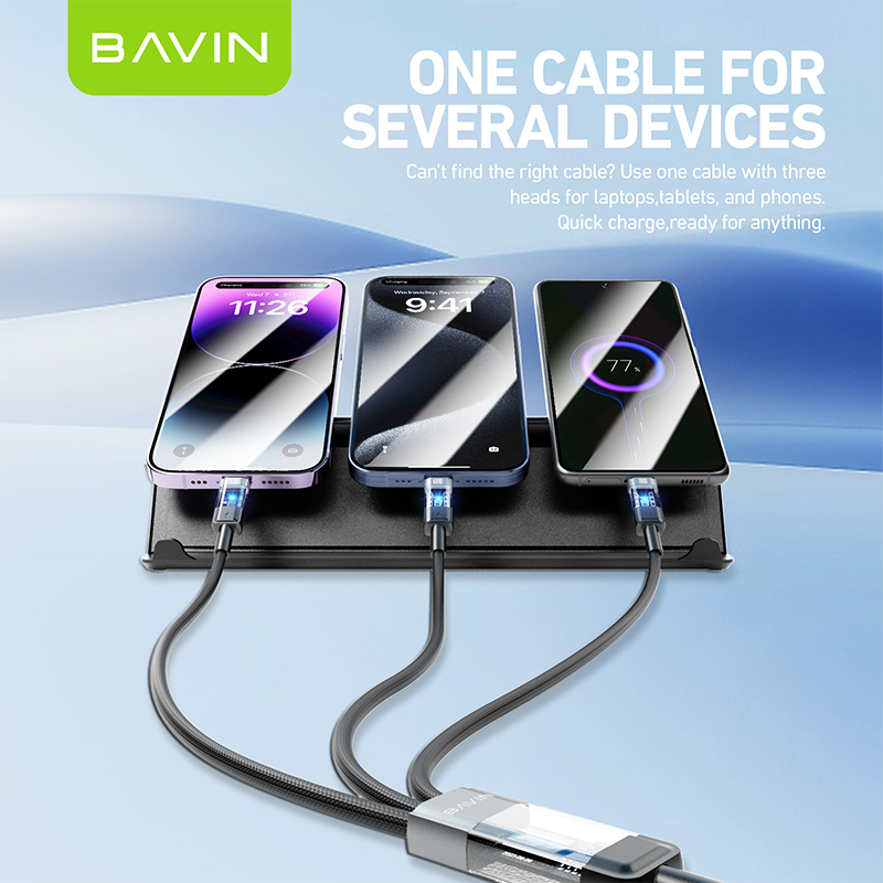 BAVIN CB319 60W PD Fast Charging Cable 3 in 1 Type-C / USB Nylon ...