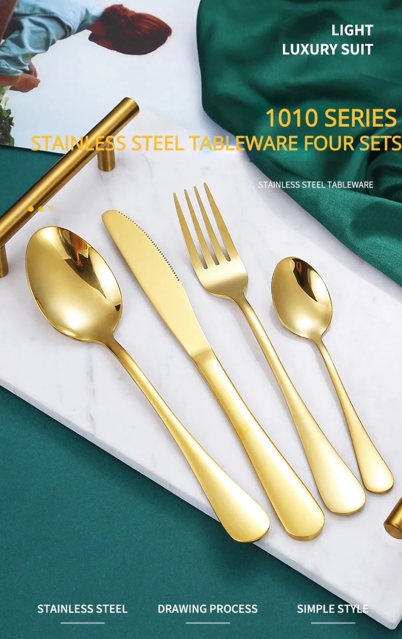 Gold Cutlery 6pcs Gold Spoon and Fork Set Korean Stainless Steel ...