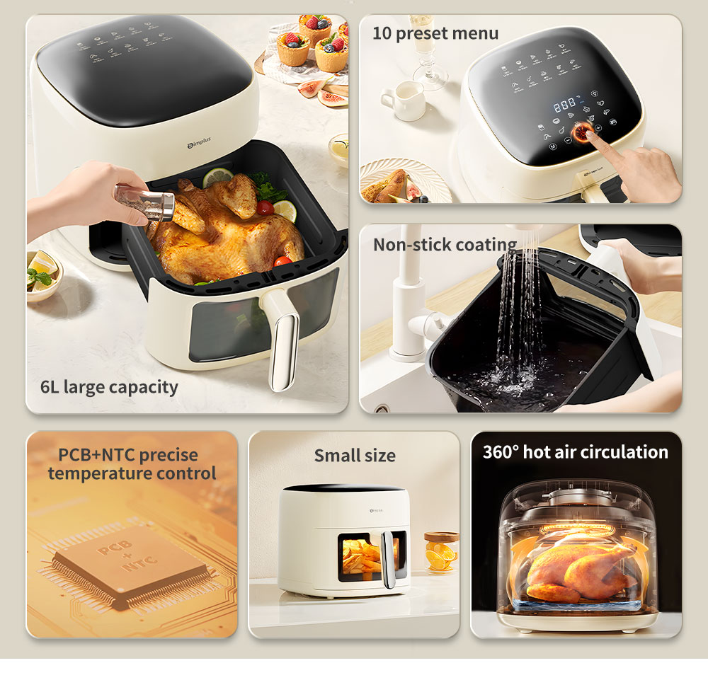 INSSA x Simplus Air Fryer 6L Large Capacity 1500W Visual Window 10 ...