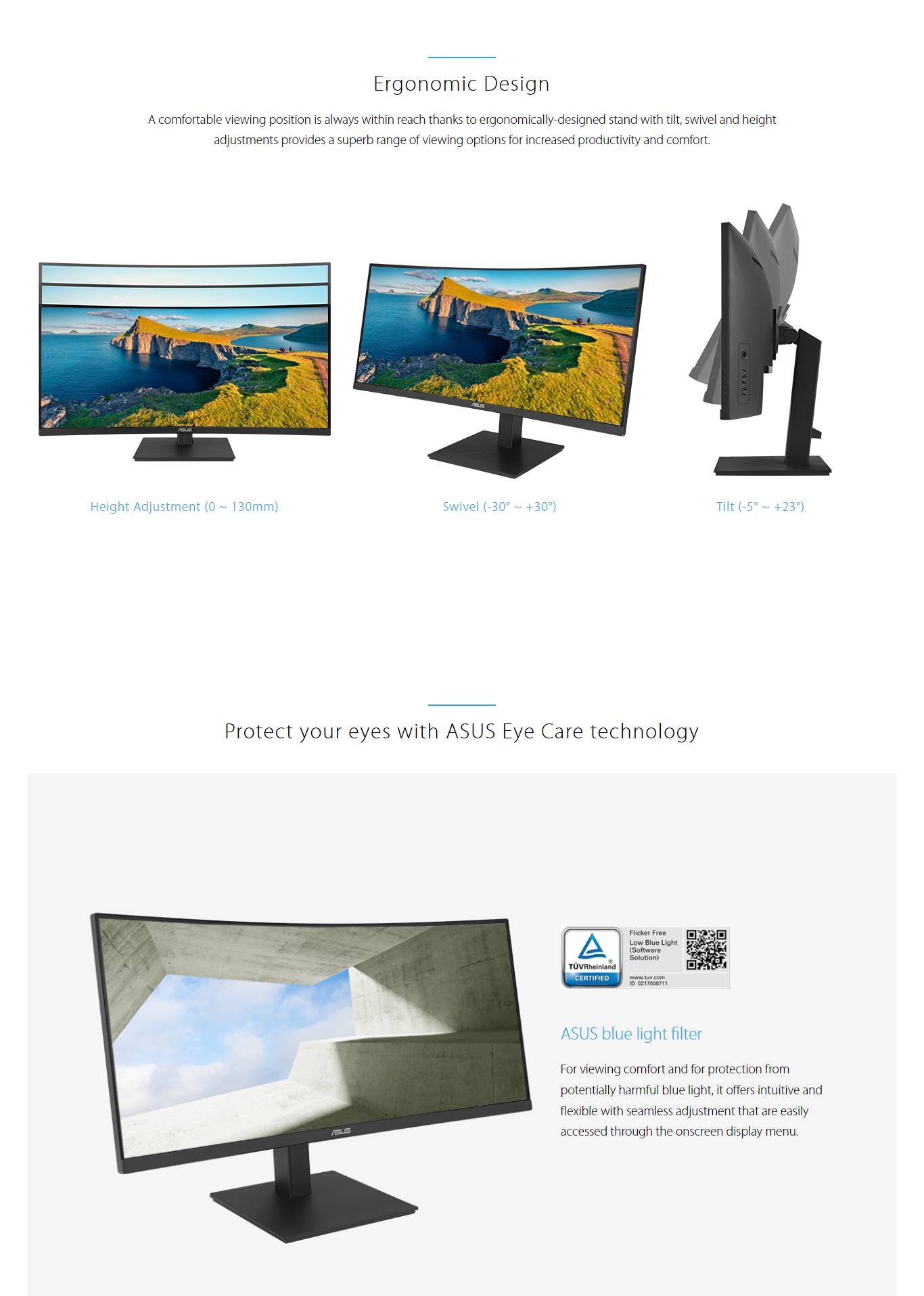 Asus VA34VCPSN 34" UWQHD LED USB-C VA Technology 4ms 100Hz Ultra-Wide ...