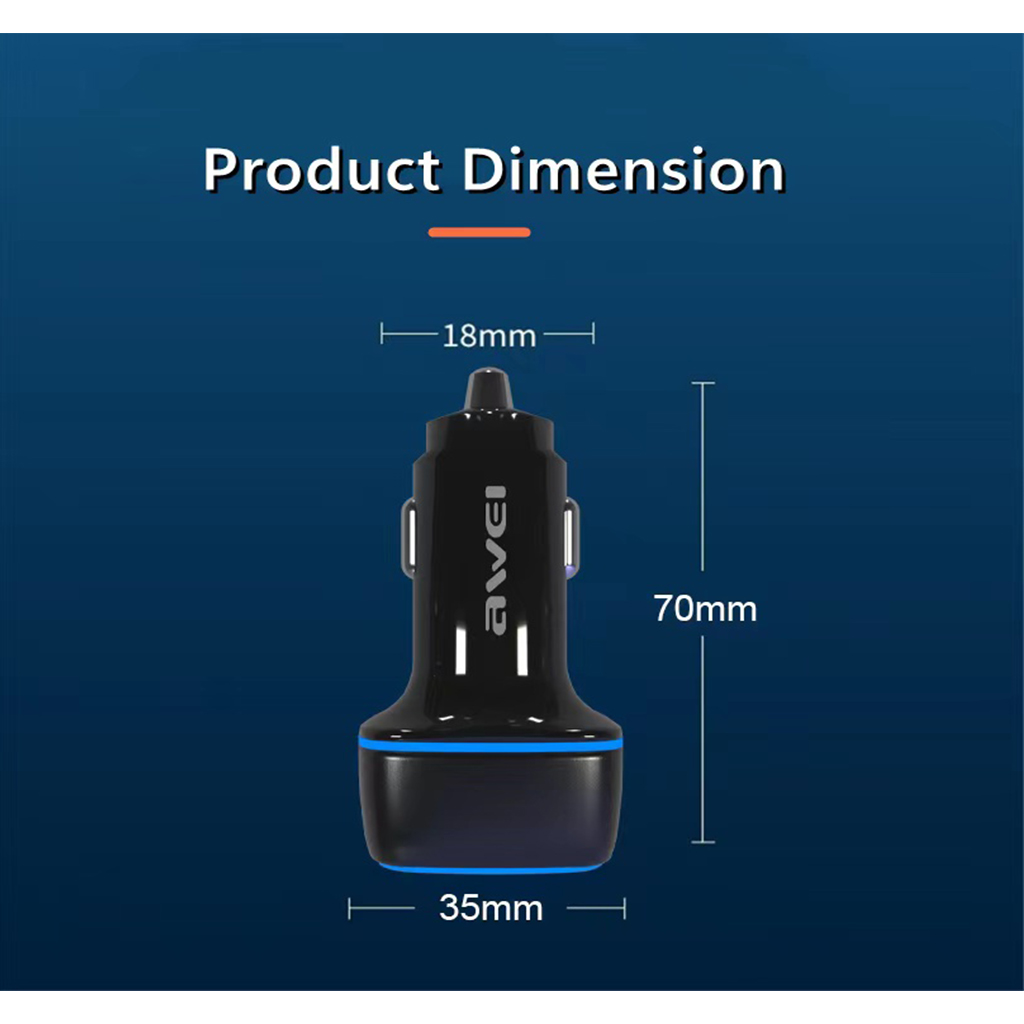 Awei C-827 Car Charger Dual USB 2 Port Fast Charging 2.4A Output Multi ...