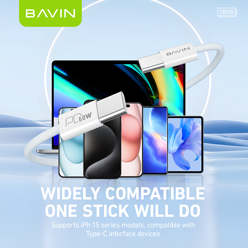 BAVIN CB325 60W USB C Cable Type C Data Cord PD Fast Charging For iPh 16 Series & Laptop ...