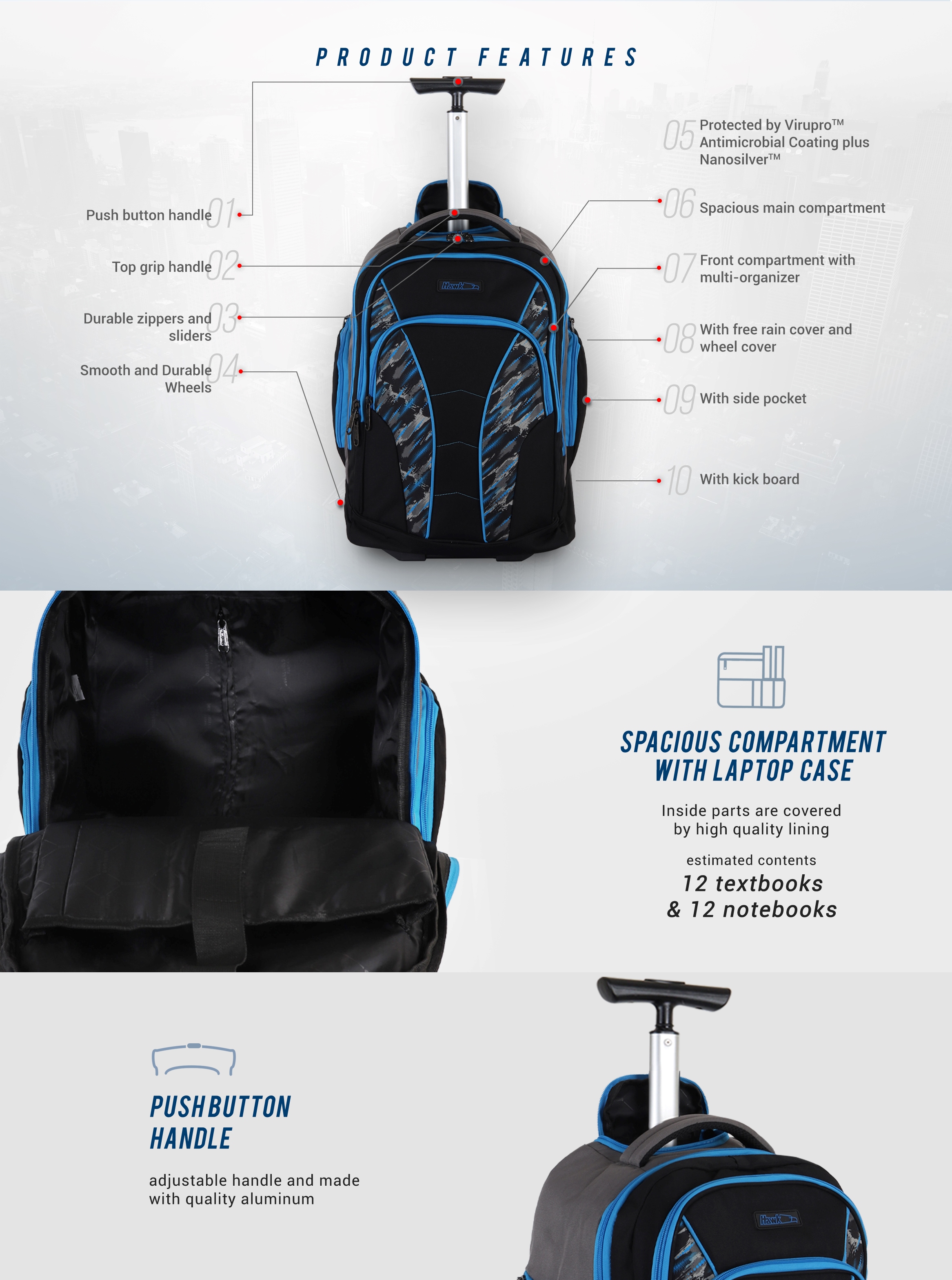 Hawk 5831 Large Backpack Stroller with VIRUPRO Anti-Microbial ...