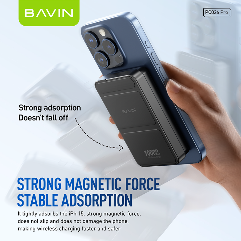 BAVIN PC026 Pro 10000mAh Foldable Magnetic QI 15W Wireless Powerbank Built-in w/ Free Magnetic ...
