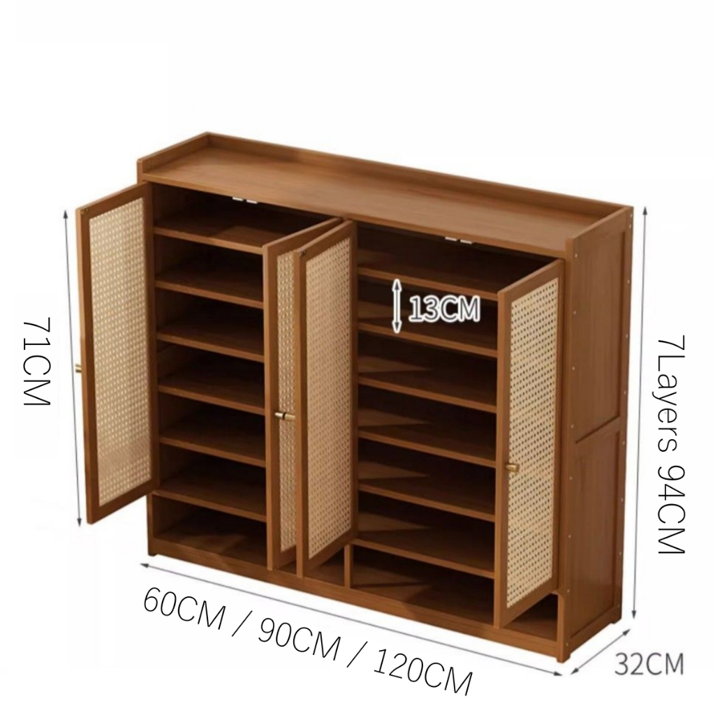 [7 Layers]Shoe rack Shoe Cabinet Wooden Door With Cover Rattan Shoe ...