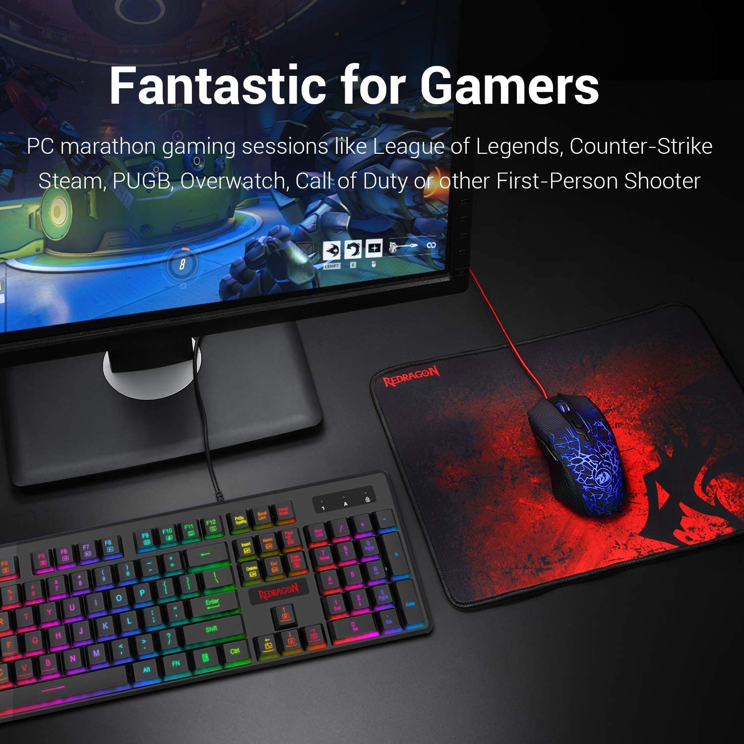 Redragon S107-104 Key Rgb Mechanical Gaming Keyboard Wired 3200Dpi Mouse Pad Set | itw | Shopee ...