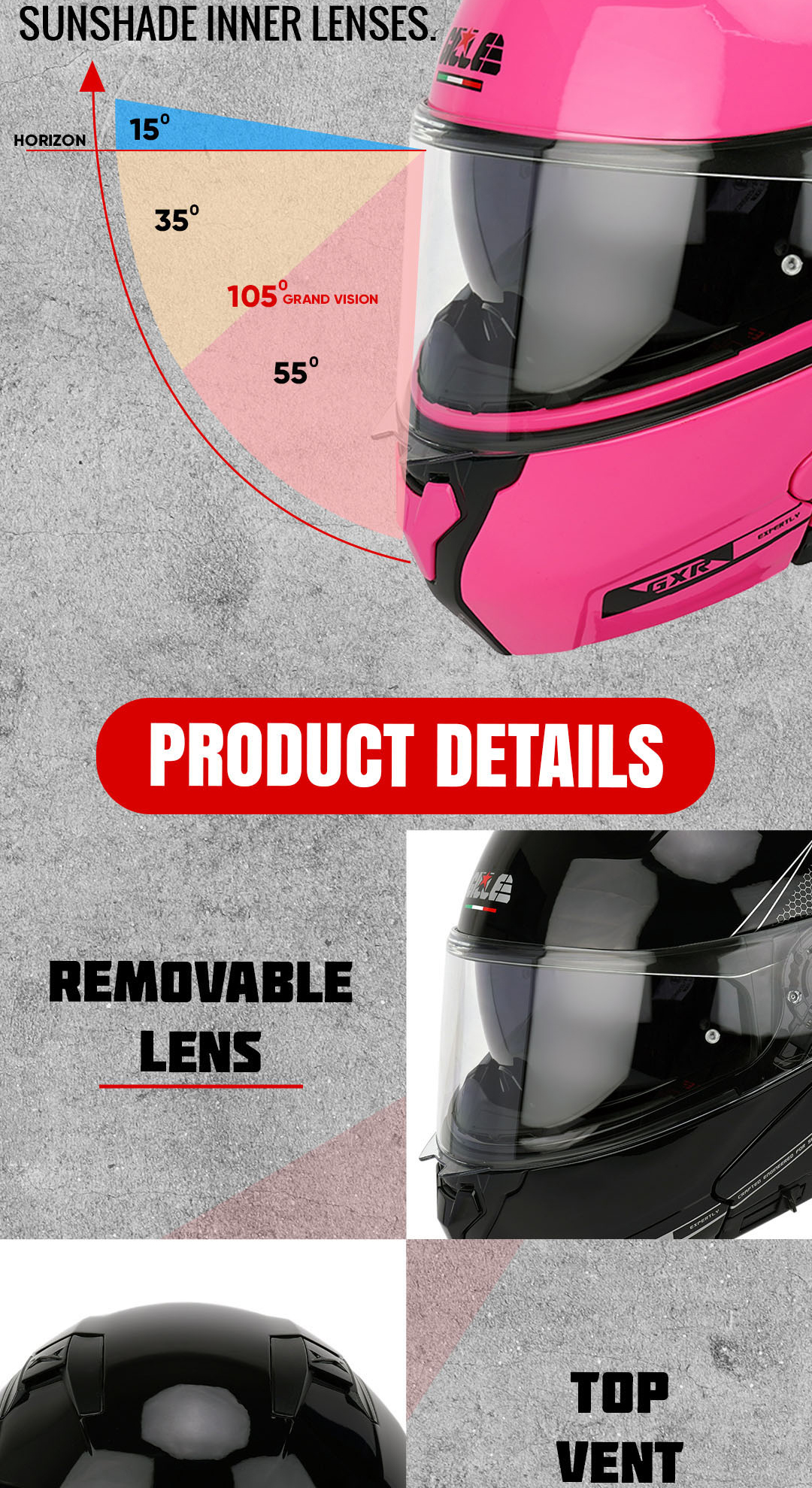 Gille Helmet SH-526 SP-GXR PLAIN Modular Motorcycle Modular Helmet Dual ...