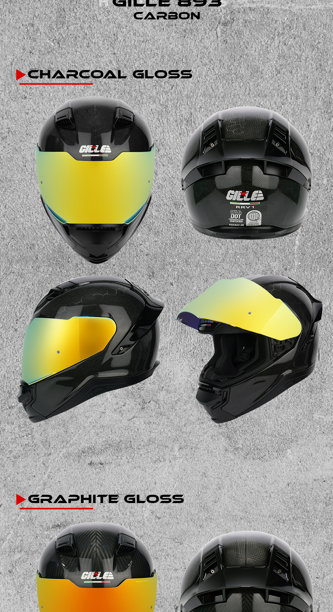 Gille Helmet 893 CARBON Motorcycle Helmet Full Face Single Visor With ...