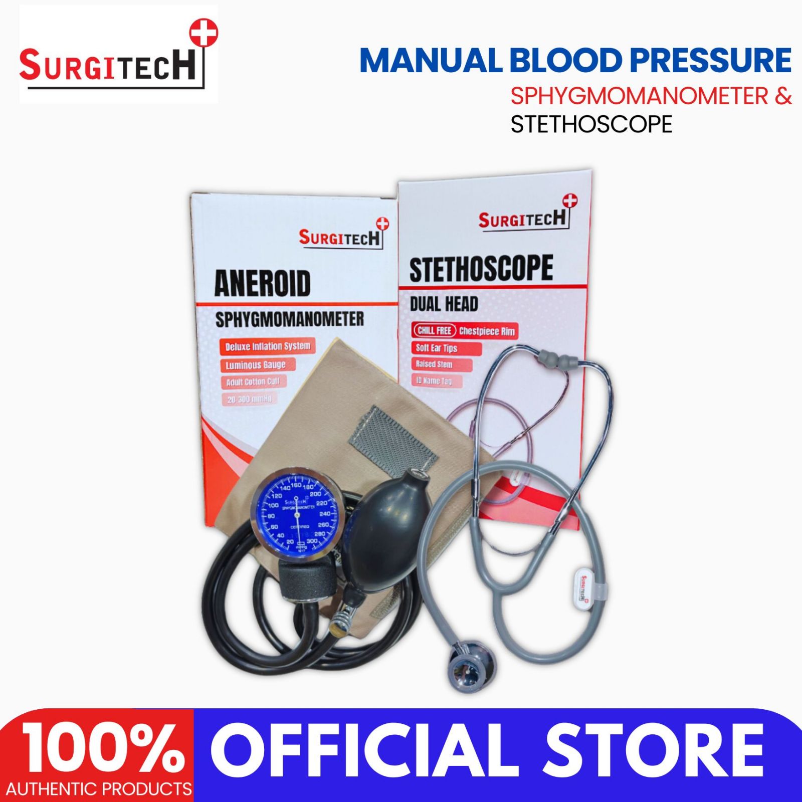 Surgitech SET Manual BP Aneroid Sphygmomanometer with Dual Head ...