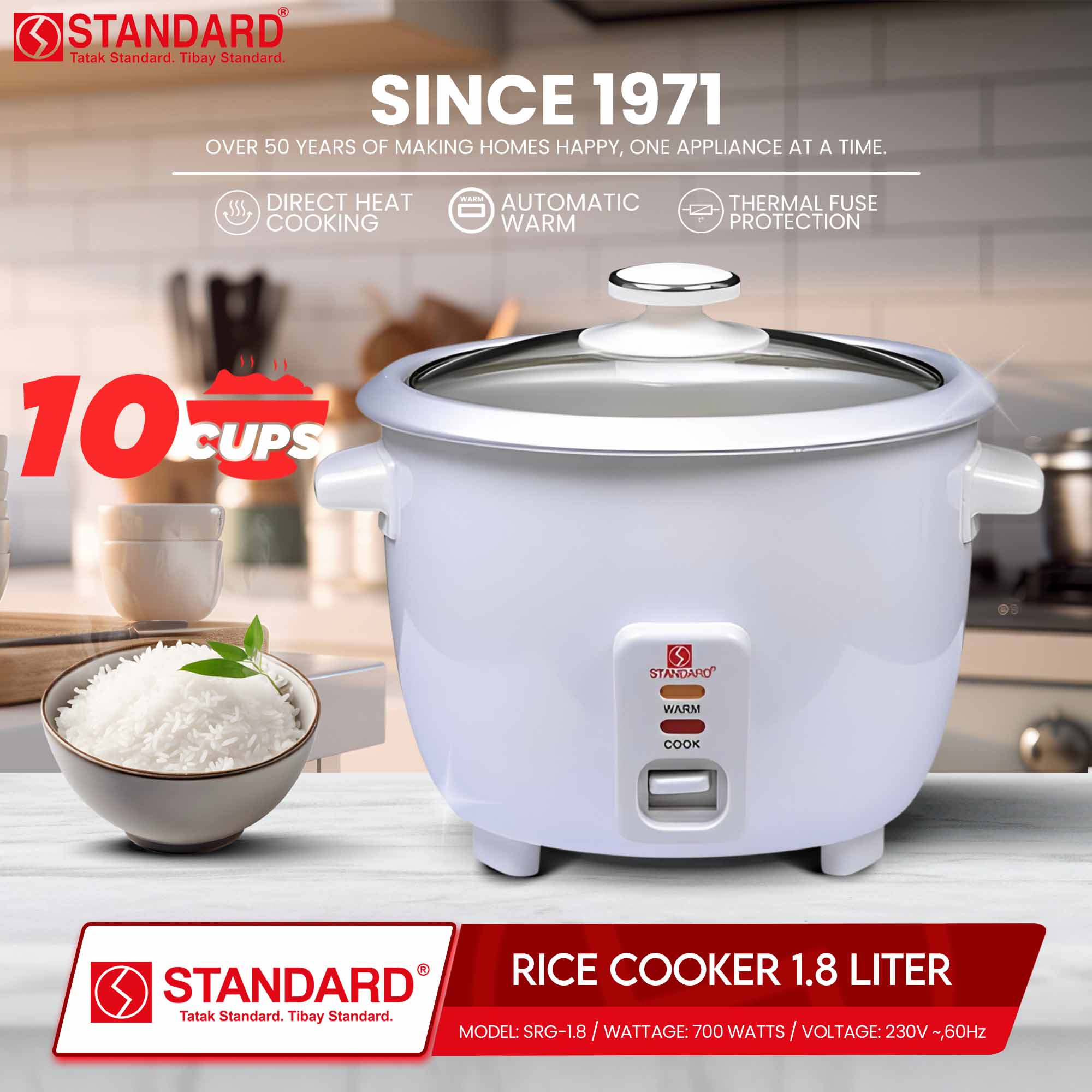 Standard Rice Cooker 1.8L (plain white) - Yellow Elephant | Shopee ...