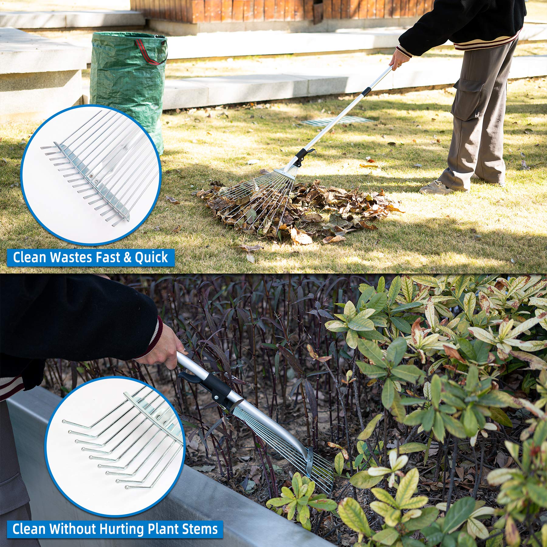Adjustable Telescopic Metal Garden Leaf Leaves Rake for Lawn Yard ...