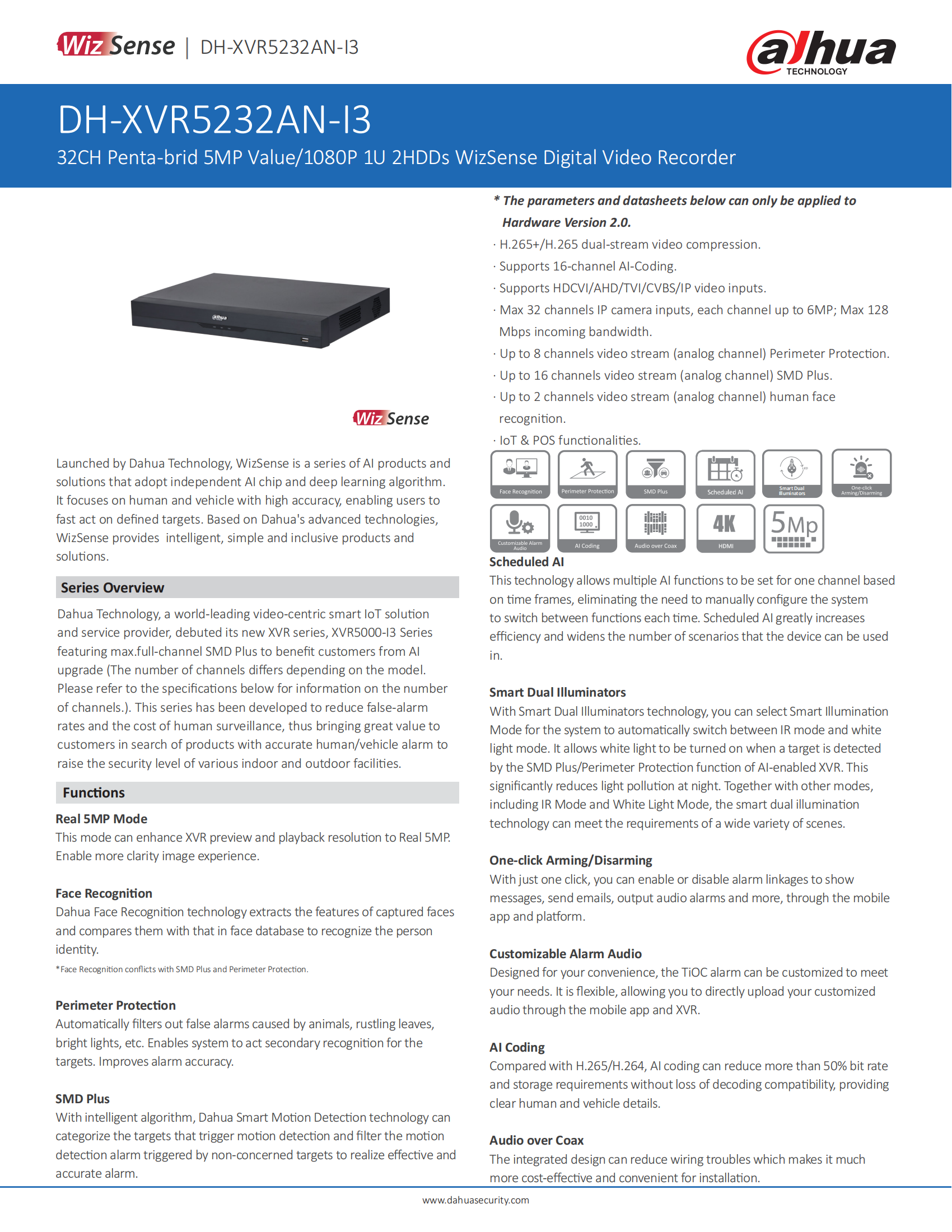 Dahua 32CH 5MP DVR DH-XVR5232AN-I3 XVR 32 Channel Motion Detection Video Recorder for CCTV ...