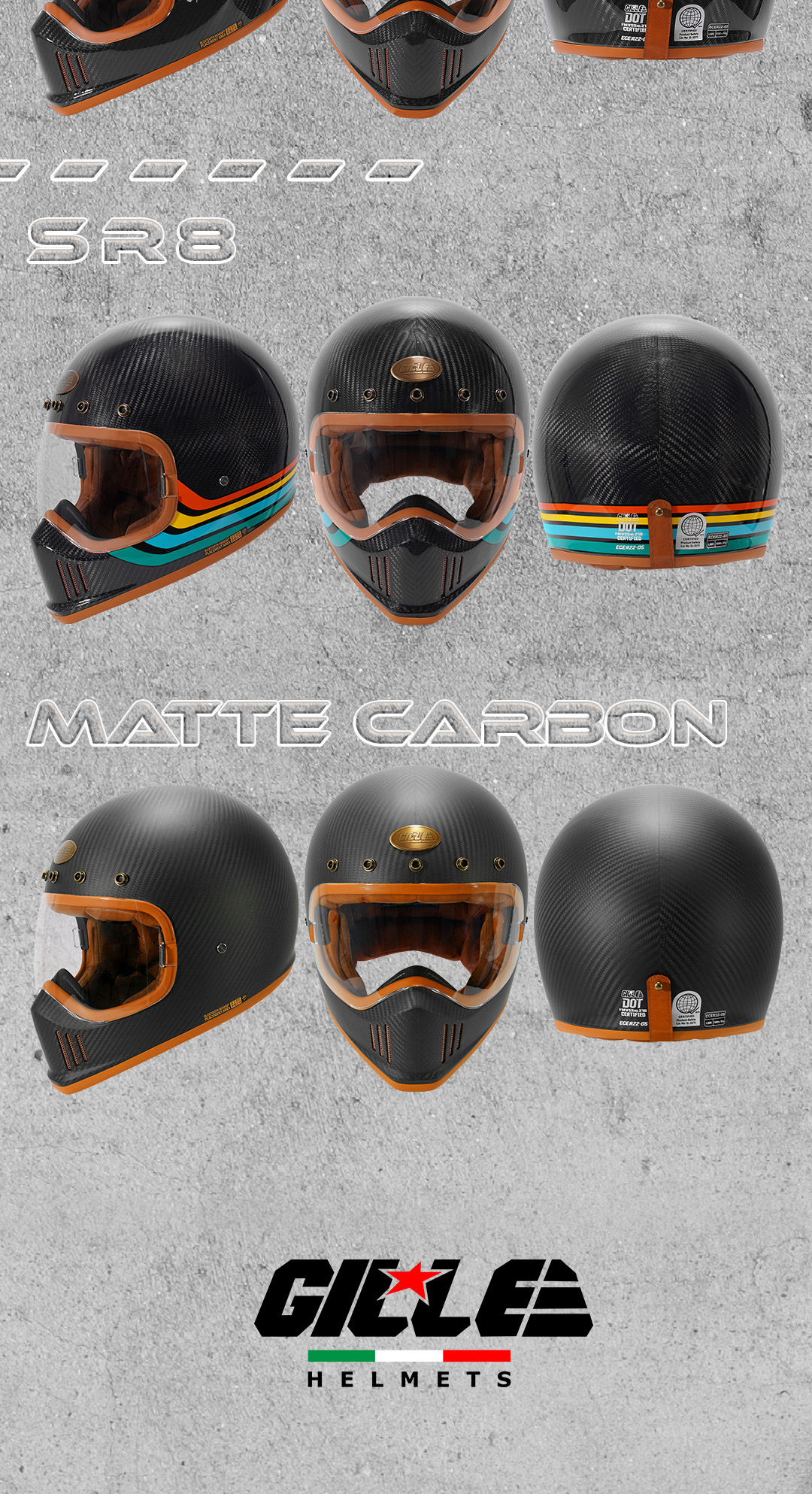 Gille Helmet AF10 CARBON SR-NEO RETRO Motorcycle Helmet Full Face Dual ...