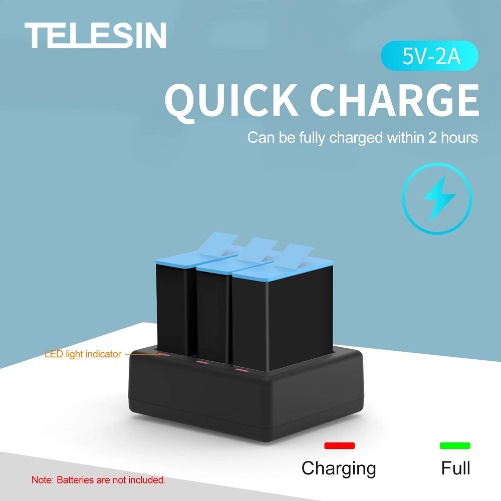 TELESIN Charging Dock GoPro Hero 12 11 10 9 - 3-Slot Desktop Quick ...