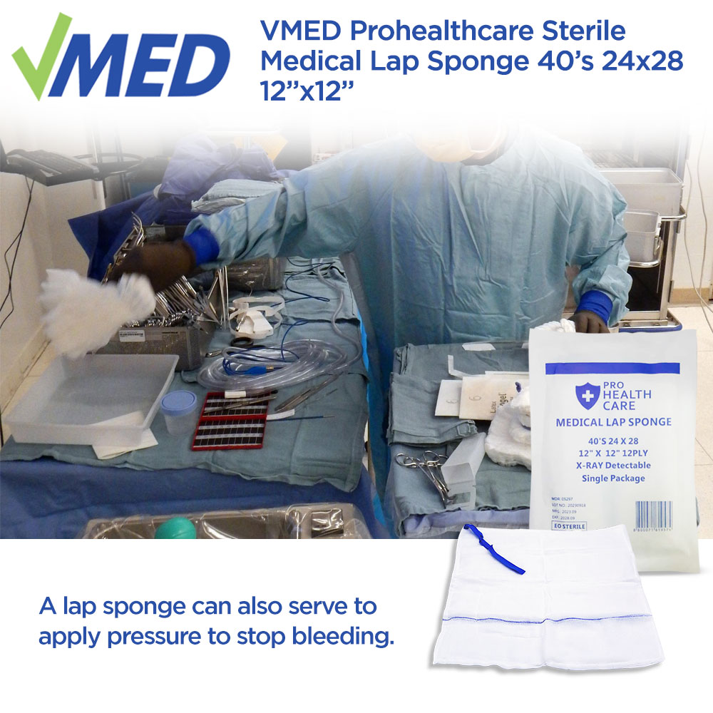 VMED Prohealthcare Sterile Medical Lap Sponge X-Ray Detectable 24x28 12 ...