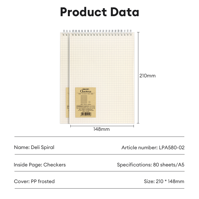 Deli A5/B5/A4 Binder Notebook 80 Sheets Line/Grid Spiral Notebooks LPA580 LPB580 LPA480 | Shopee ...