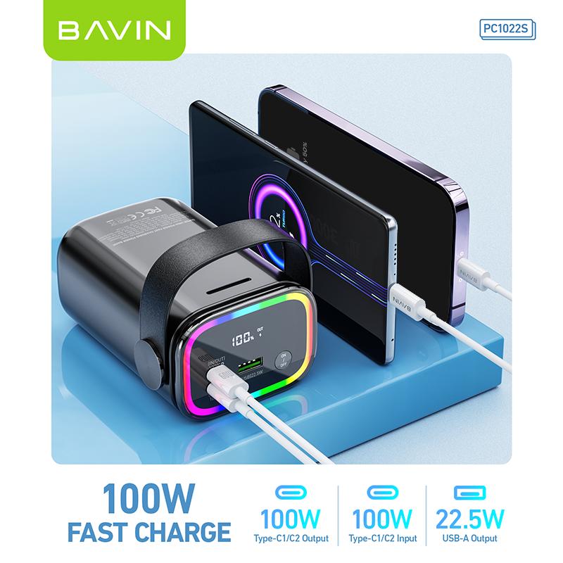BAVIN PC1022 PC1025S 30000mAh 100W /22.5W Fast Charge Powerbank Type-C + Dual USB w/ RGB LED ...