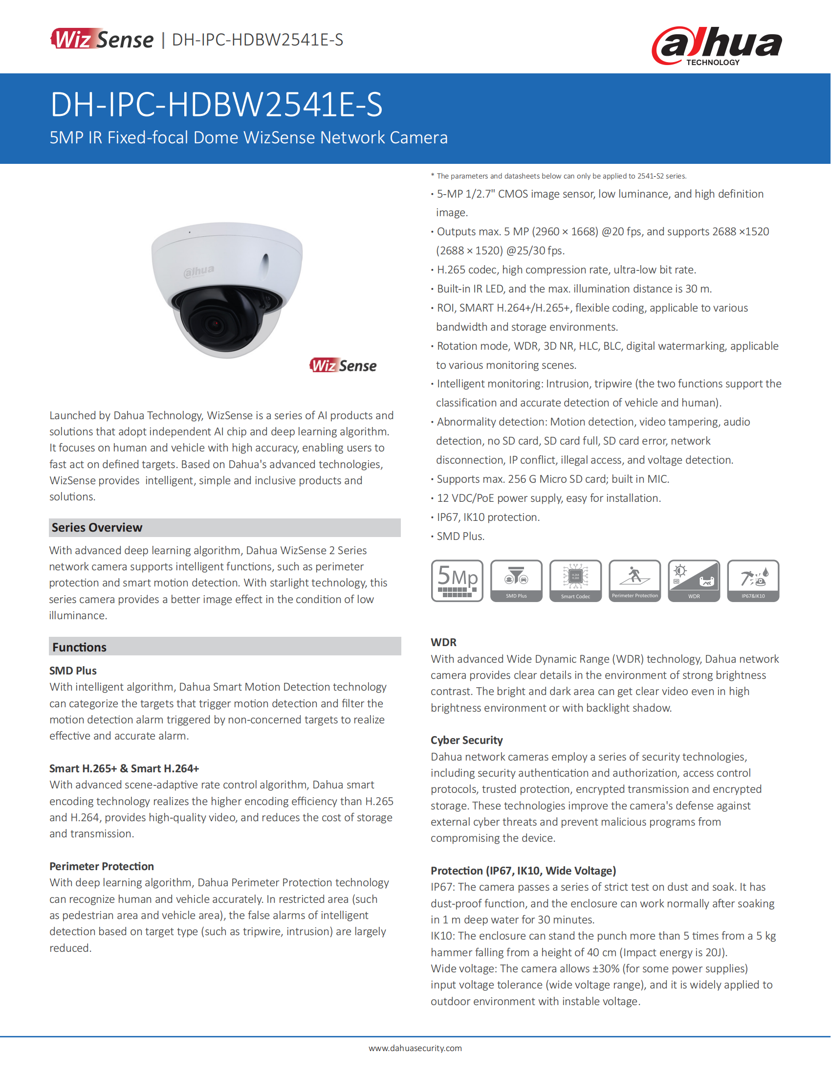 Dahua HD 5MP WDR IR Dome Network Camera Wired Outdoor Intelligent ...