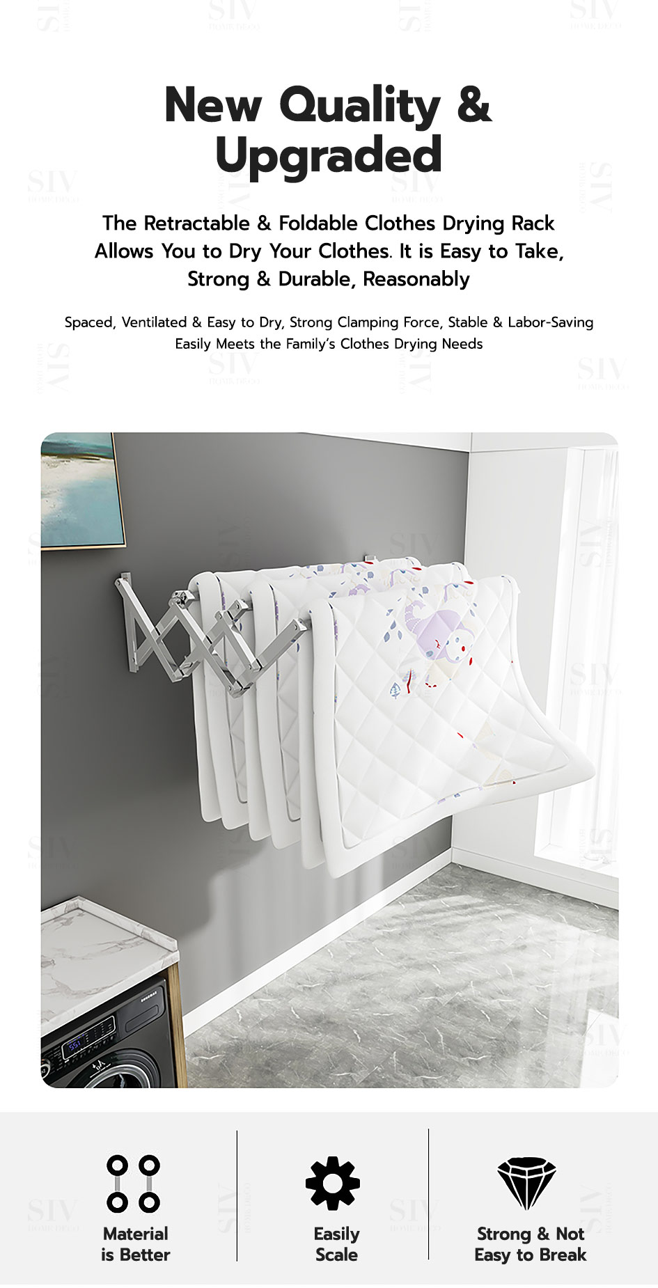 SIV 3/4/5 Bar Sampayan Foldable Stainless Steel Wall Mounted Clothes ...