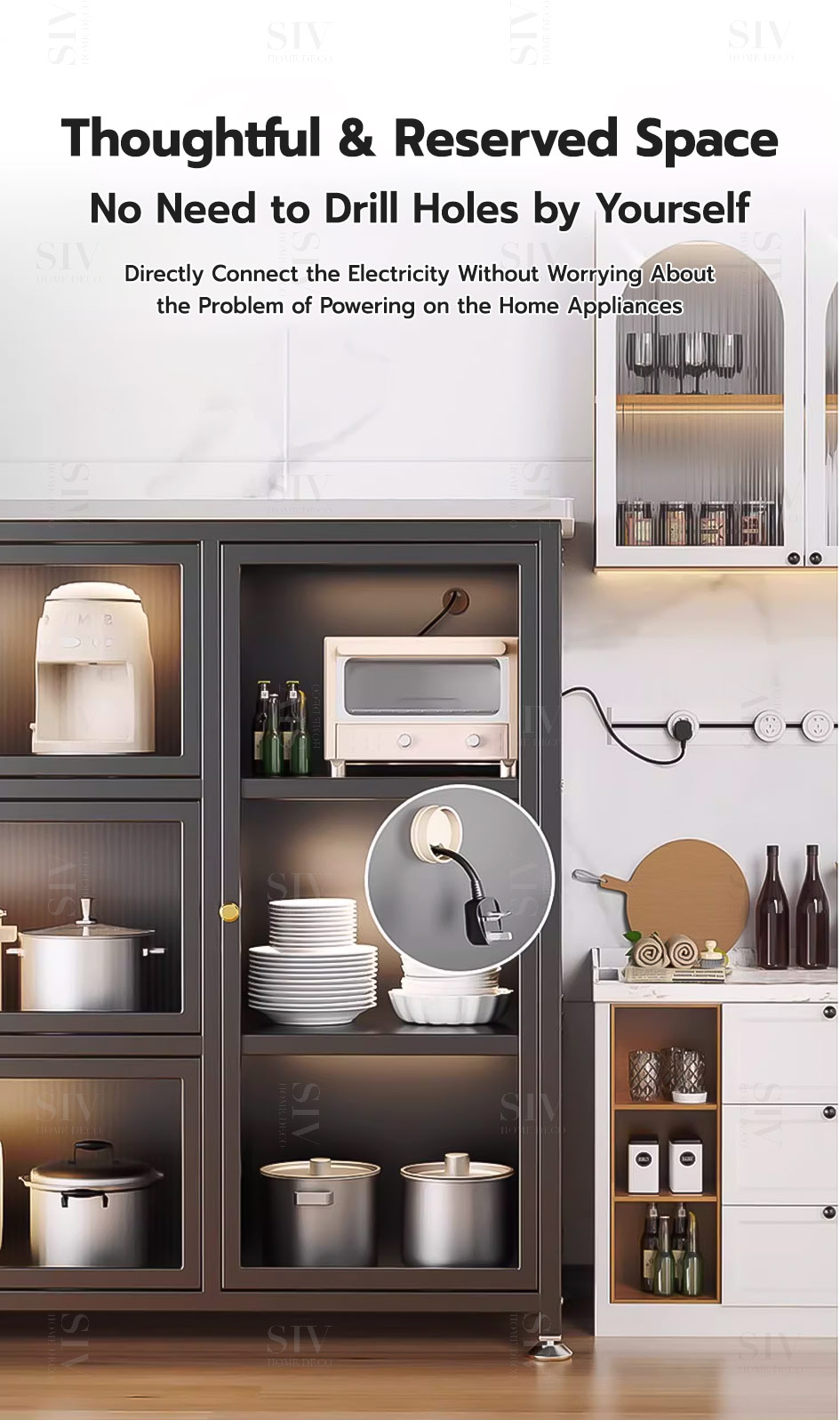 【Slate Tabletop】SIV Kitchen Island Cabinet Metal Pantry Display Cabinet ...