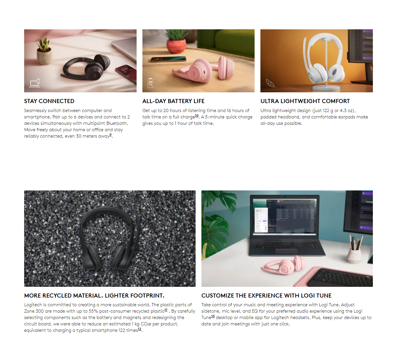 Logitech Zone 300 Ultra Lightweight Multipoint Bluetooth Wireless On ...