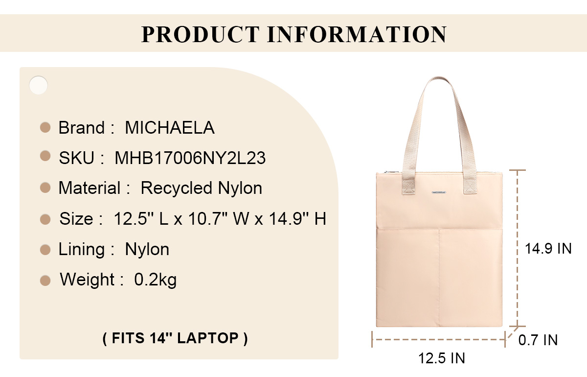 MICHAELA Re-Nylon Tote Bag Spacious for 13'' Laptop Folder Zip Totes ...