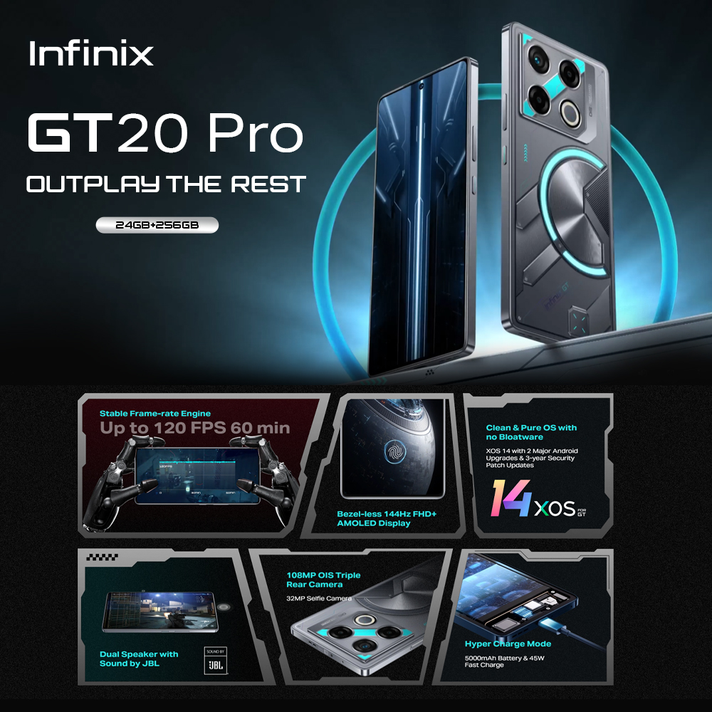 Infinix GT20 Pro 5G Smartphone | 24GB+256GB | MTK Dimensity 8200 Ultimate | 6.78” 144Hz AMOLED ...