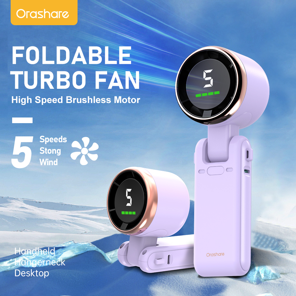 Orashare HF03Pro Portable Foldable Turbo Fan 5 Speeds Rechargeable ...