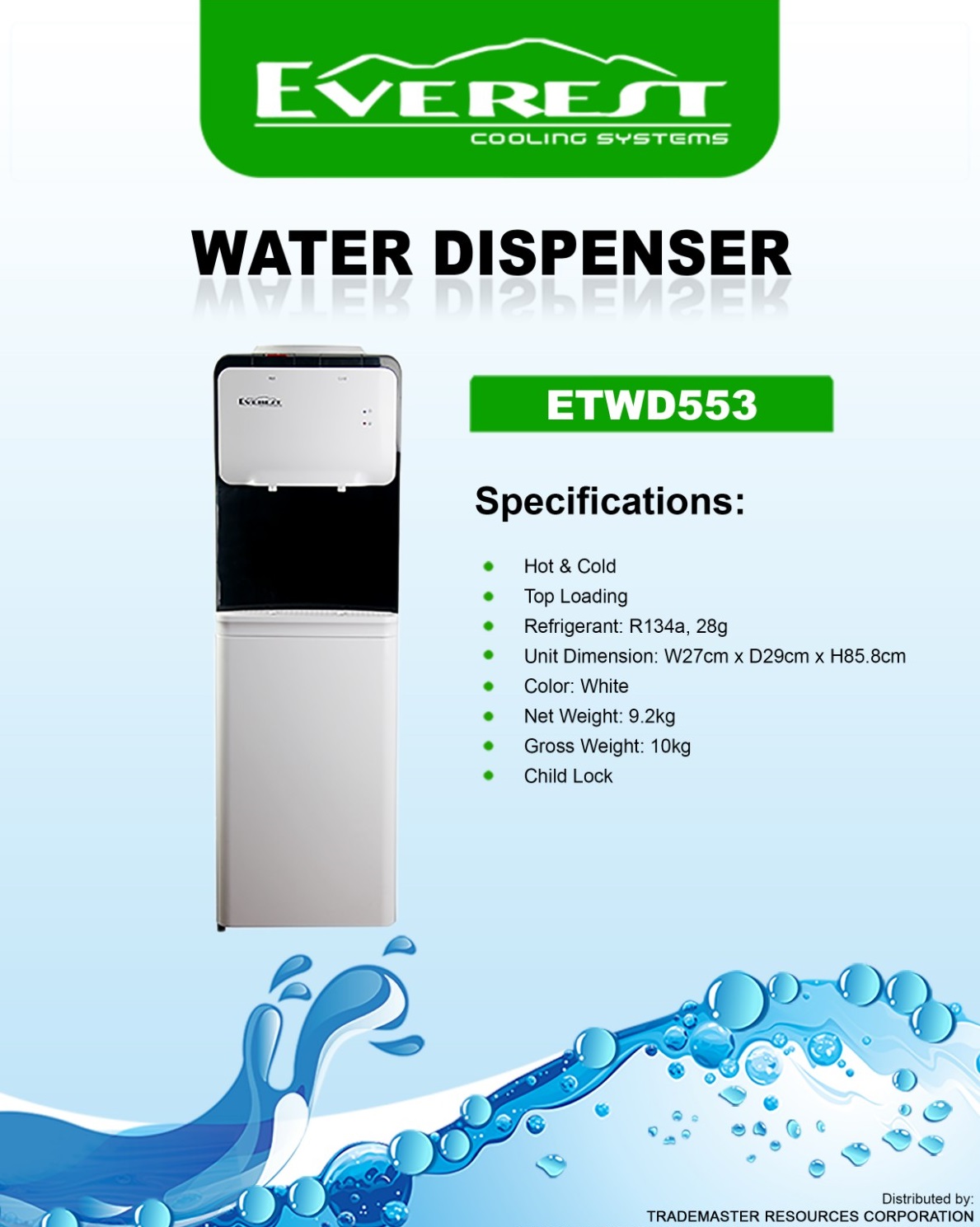 EVEREST Top Load Water Dispenser/ Hot & Cold/ Child Lock/Stainless ...