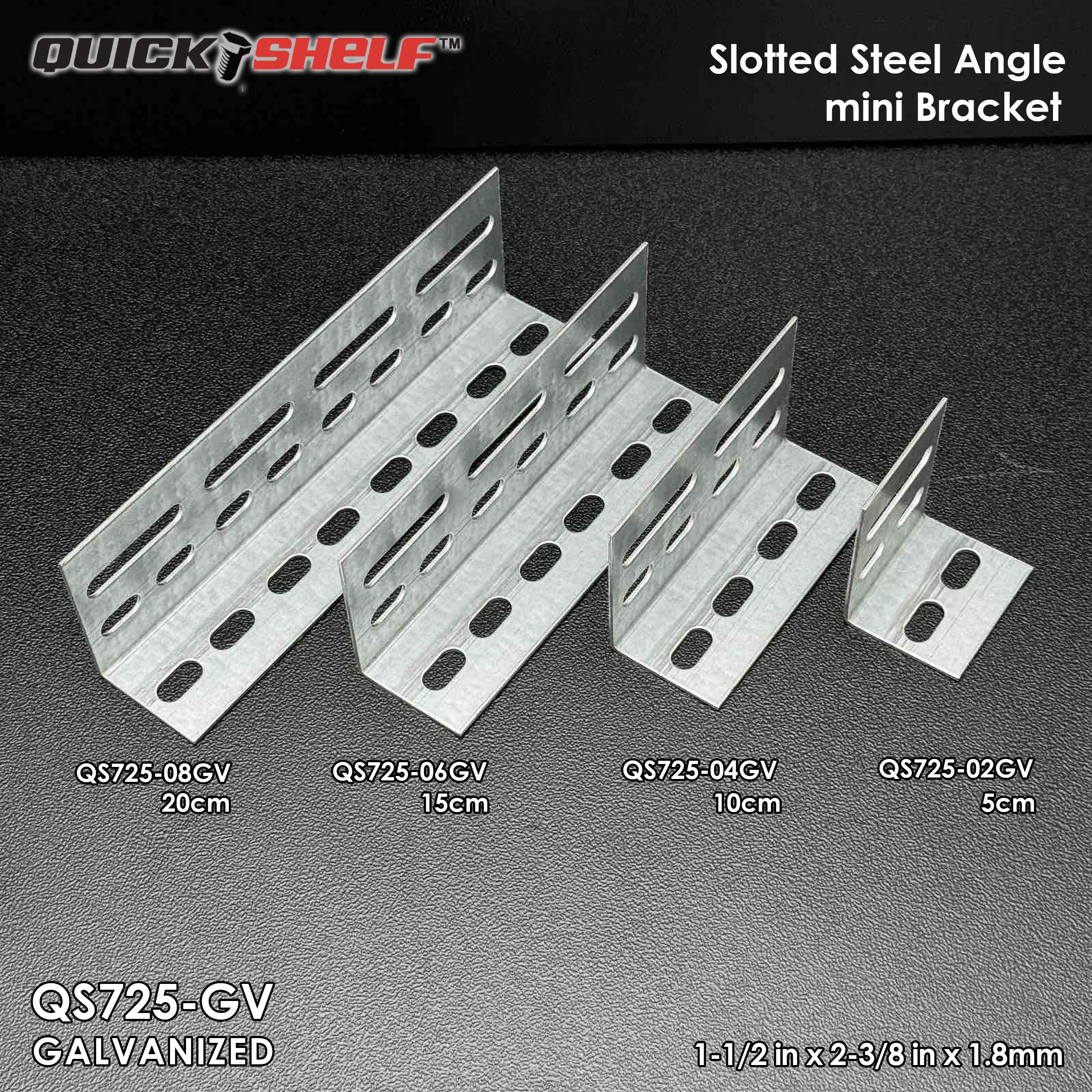 QUICKSHELF QS725 Slotted Steel Angle Bar Bracket (mini) 1.5"x2.4"x1.8mm ...