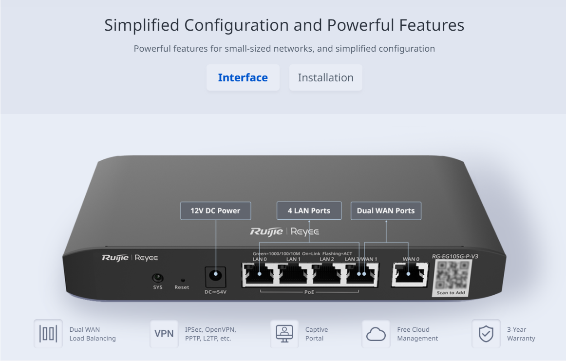 ALLAN RUIJIE REYEE RG-EG105G V2 Reyee Cloud Managed Router | Shopee Philippines