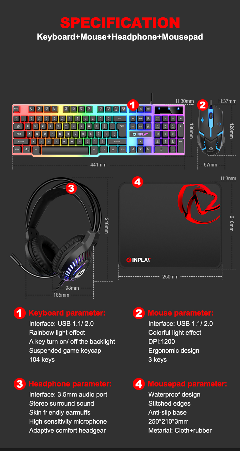 Inplay STX240 RGB Gaming Keyboard Mouse Set With Headset Mouse Pad ...