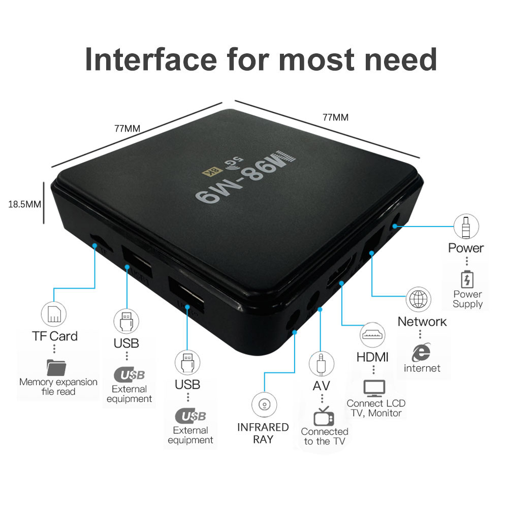 M98 PRO M9 Smart TV Box 8K HD Support 2+16GB 2.4G/5G Dual WiFi Android10 H313 Quad-Core Media ...