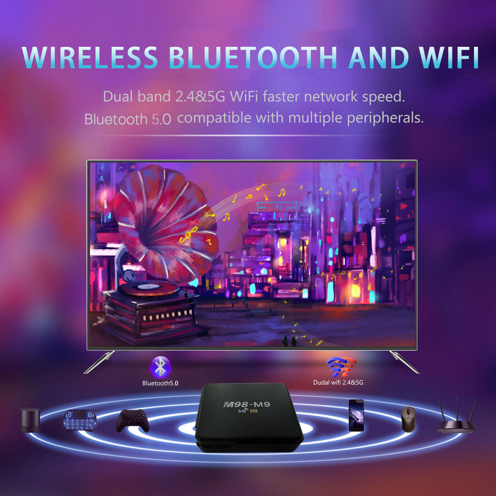 M98 PRO M9 Smart TV Box 8K HD Support 2+16GB 2.4G/5G Dual WiFi ...