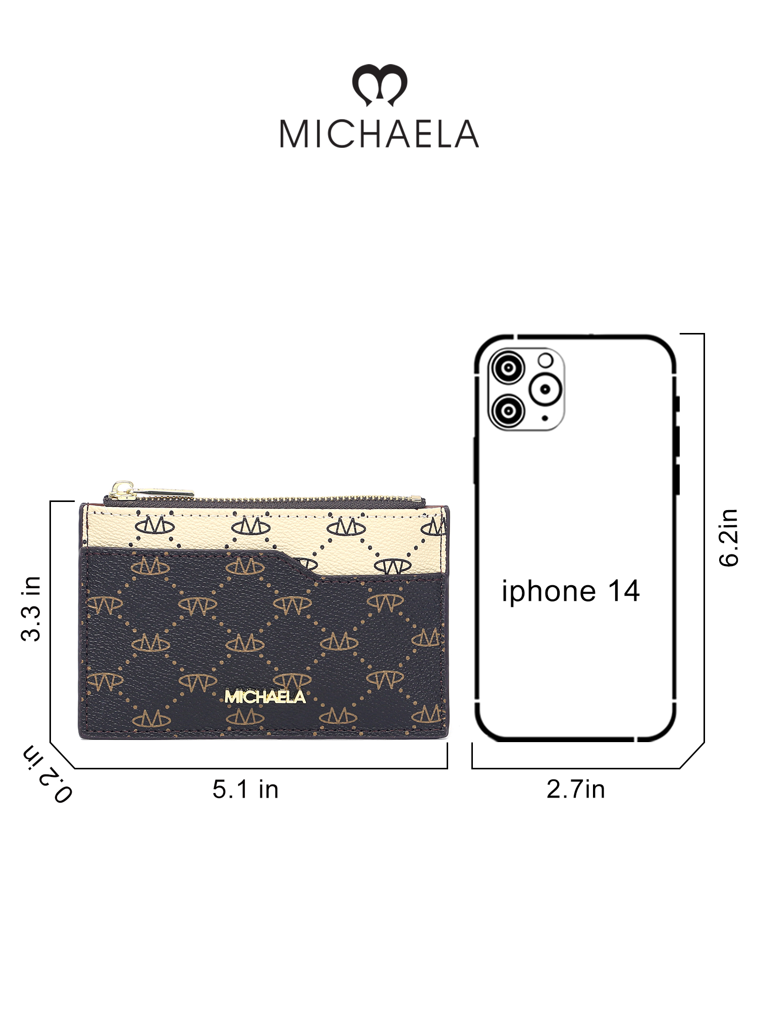 MICHAELA Two Tone Card Holder Chic Cat-Head Checkered Print Slim ...