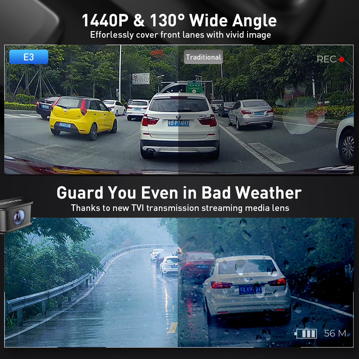 DDPAI Mola E3 Rearview Dash Cam 1440p 2K 10 Inch Touch Screen Night ...