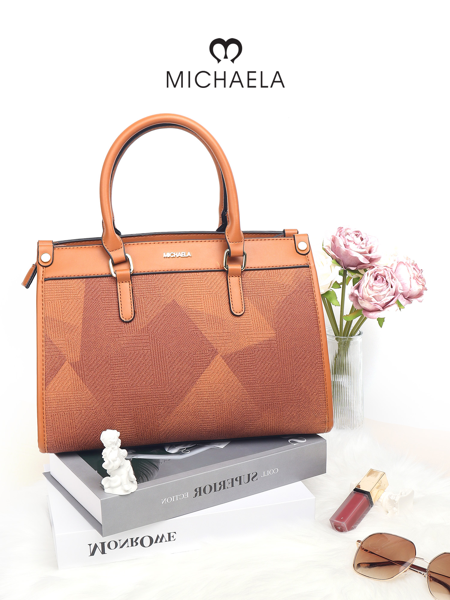 MICHAELA Geometric Print Satchel Bag Sleek Crossbody Top Handle Bag for ...