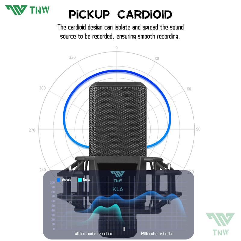 TNW KL6 Condenser Microphone Cardioid USB Mic with Tripod 3.5mm ...
