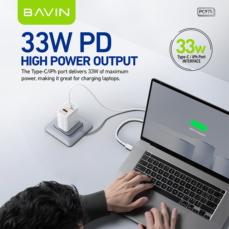 BAVIN PC975 PD 33W Fast Charging Adaptor w/ 3 Ports iPh Port, USB QC3.0 ...
