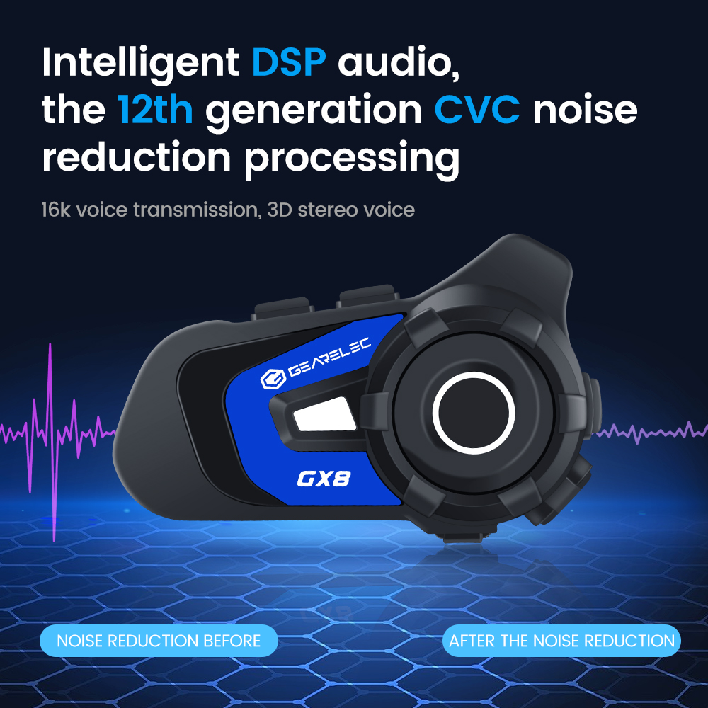 GEARELEC GX8 Bluetooth Motorcycle Intercom Helmet Headset Waterproof IP67 1500m Interphone ...