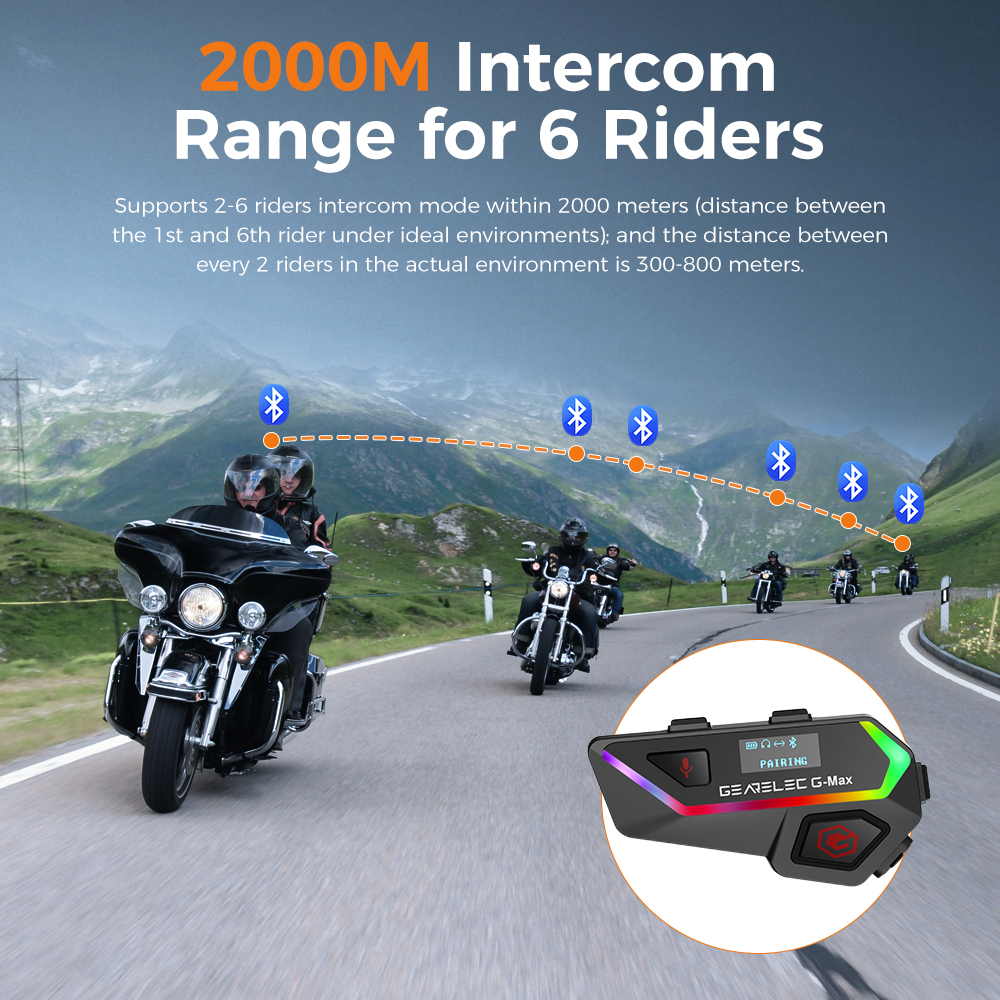GEARELEC G-Max Group Of 6 Wireless Intercom Bluetooth Helmet Motorcycle ...